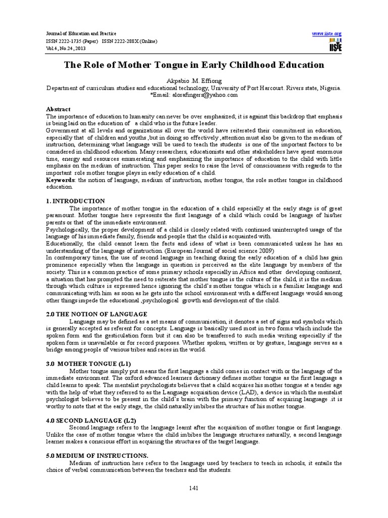 The Role of Mother Tongue in Early Childhood Education | PDF | Open ...