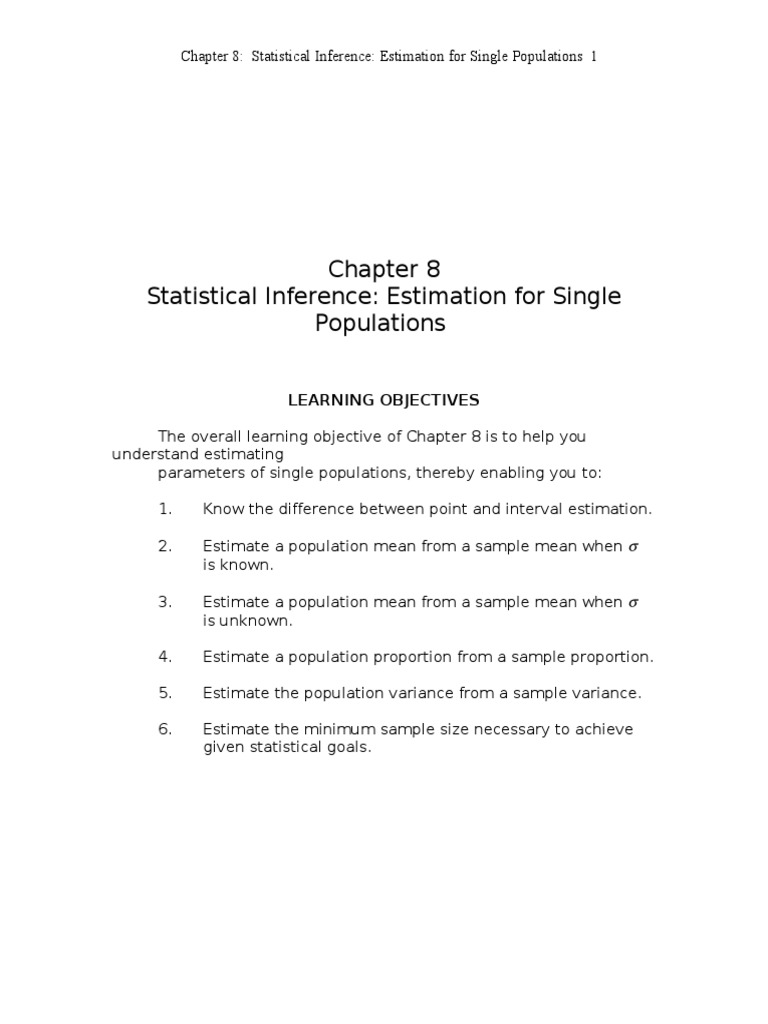 Statistical Inference: Single Population Estimation | PDF