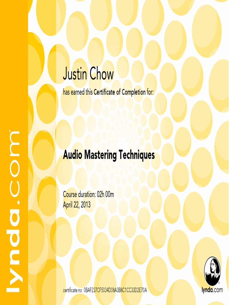 Audio Mastering Techniques Certificate | PDF