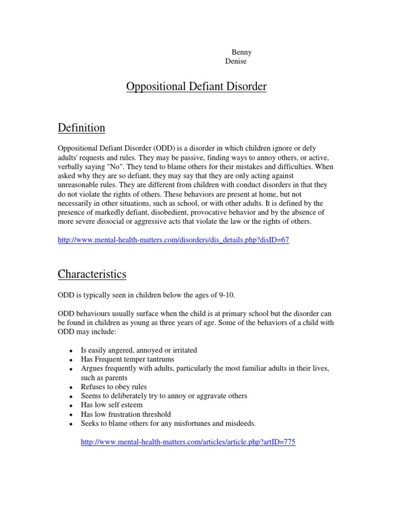 Understanding Oppositional Defiant Disorder | PDF | Individualized ...