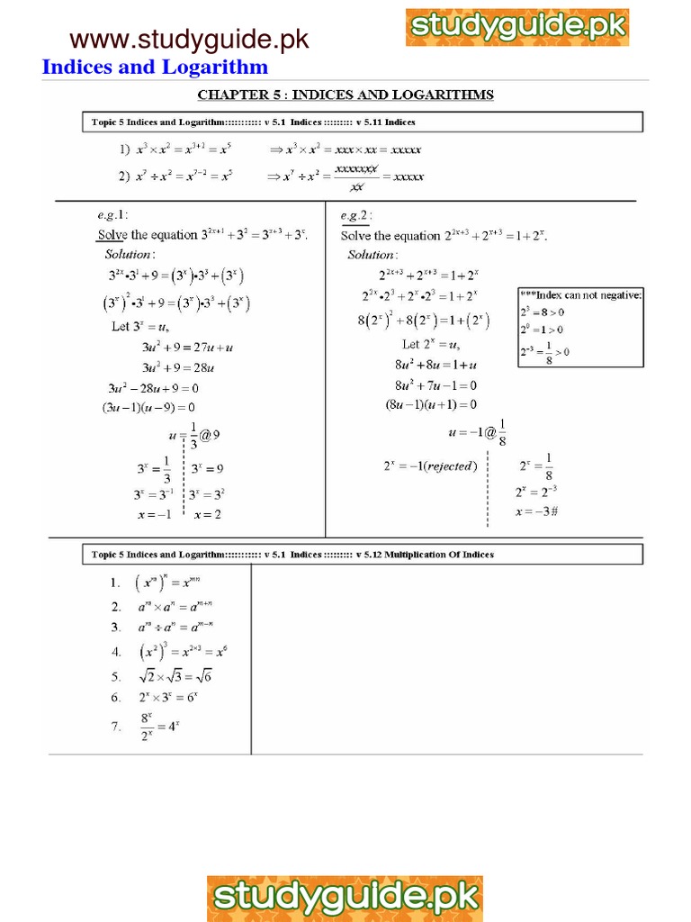 Indices and Logarithm | PDF