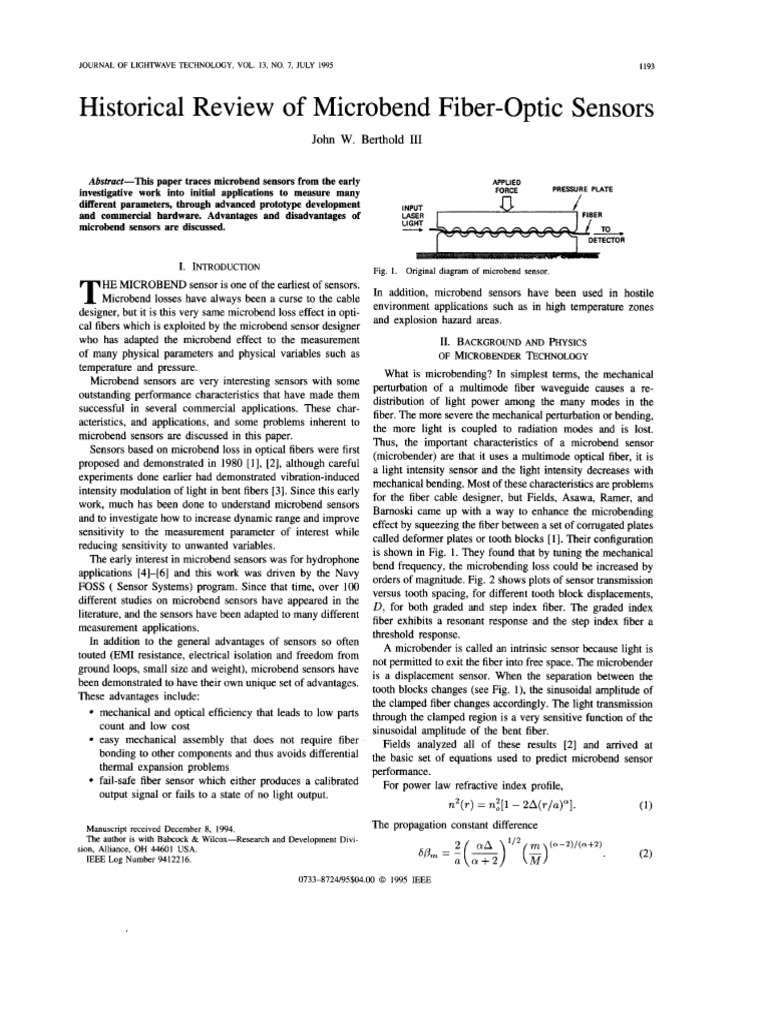 Historical Review of Microbend Fiber-Optic Sensors | PDF | Optical Fiber | Sensor