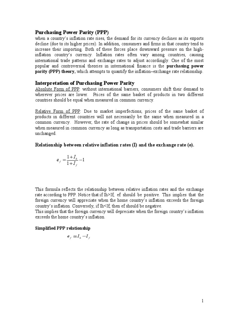 Purchasing Power Parity Theory and Relationship Between Inflation and ...