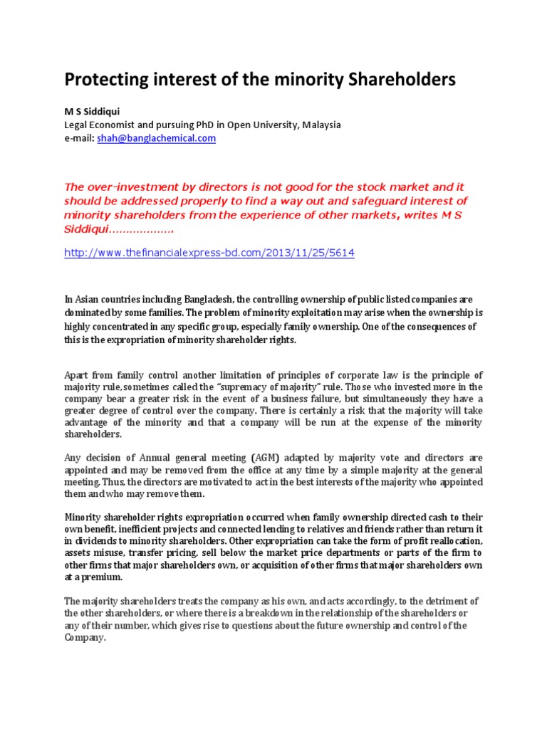 Protecting Interest of The Minority Shareholders | PDF | Board Of ...