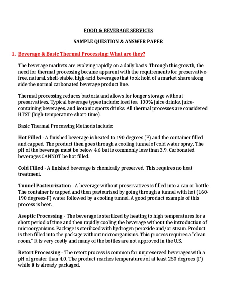 Food & Beverage Question + Answer | PDF | Buffet | Lunch