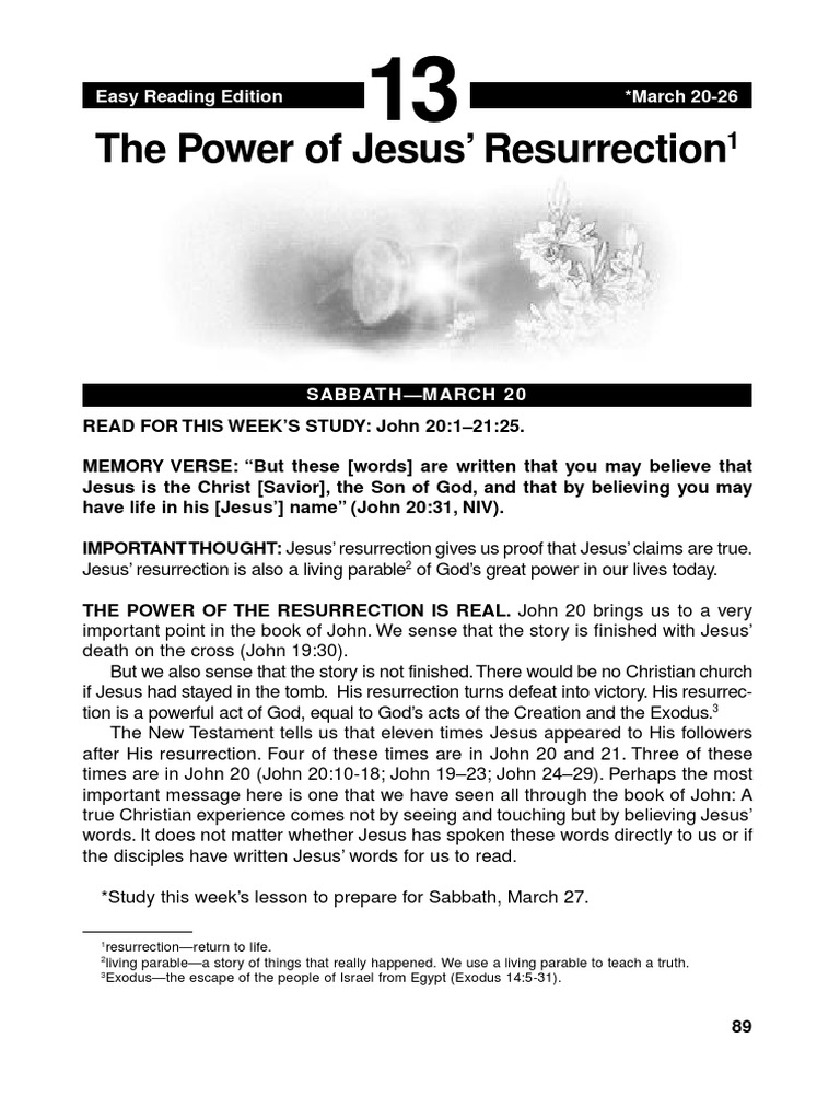 The Power of Jesus' Resurrection 20 - 26 Mar | PDF | Resurrection Of ...