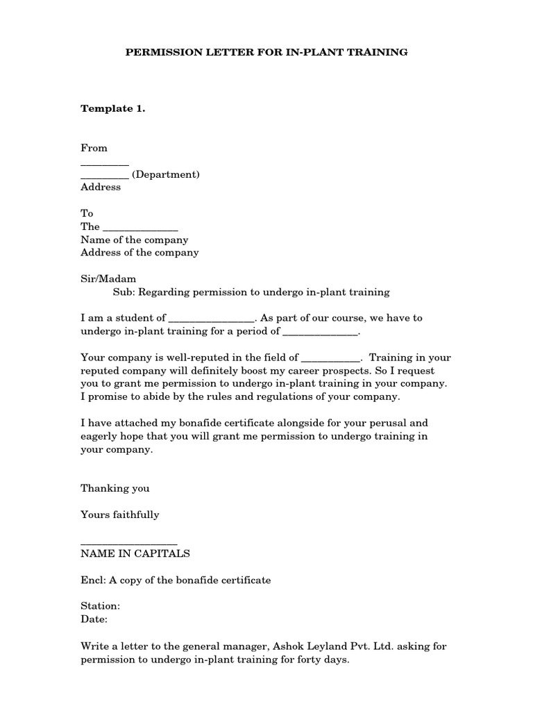 In-Plant Letter Template | PDF