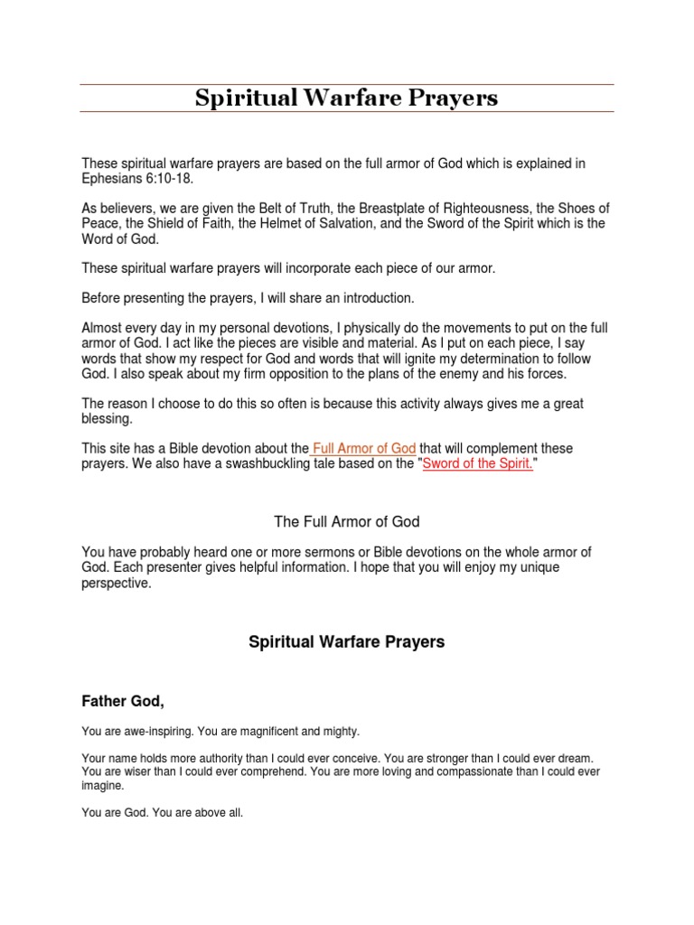 Spiritual Warfare Prayers | PDF | Armor Of God | Prayer