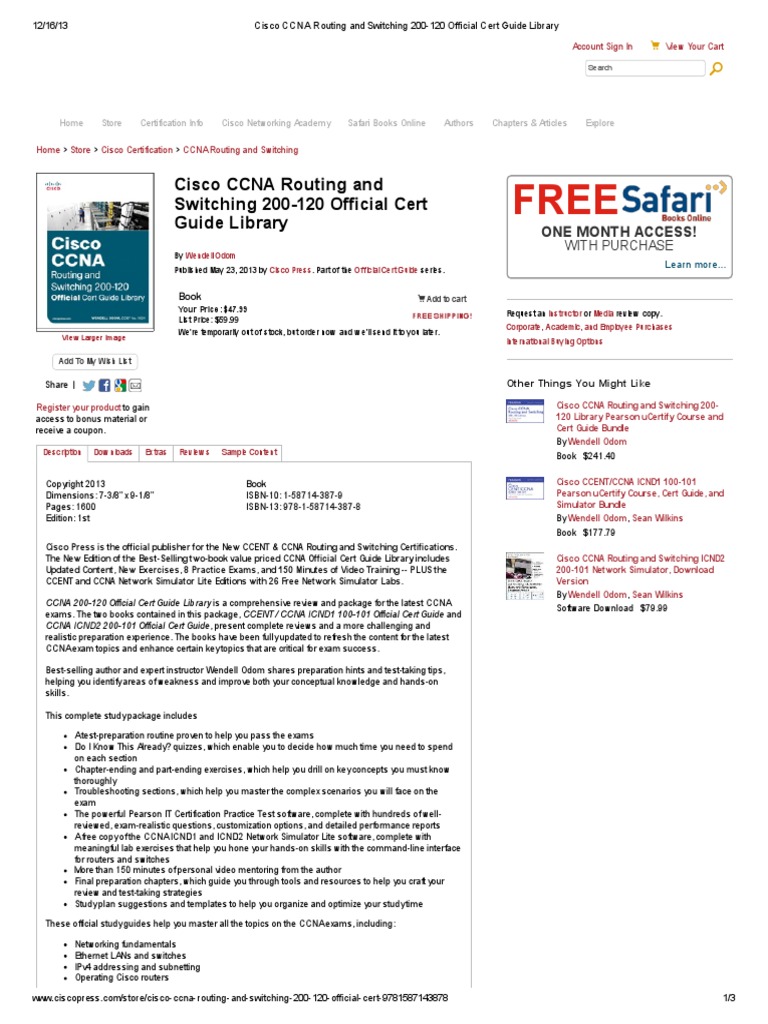 Cisco Ccna Routing And Switching 200 120 Official Cert Guide Library Pdf Cisco