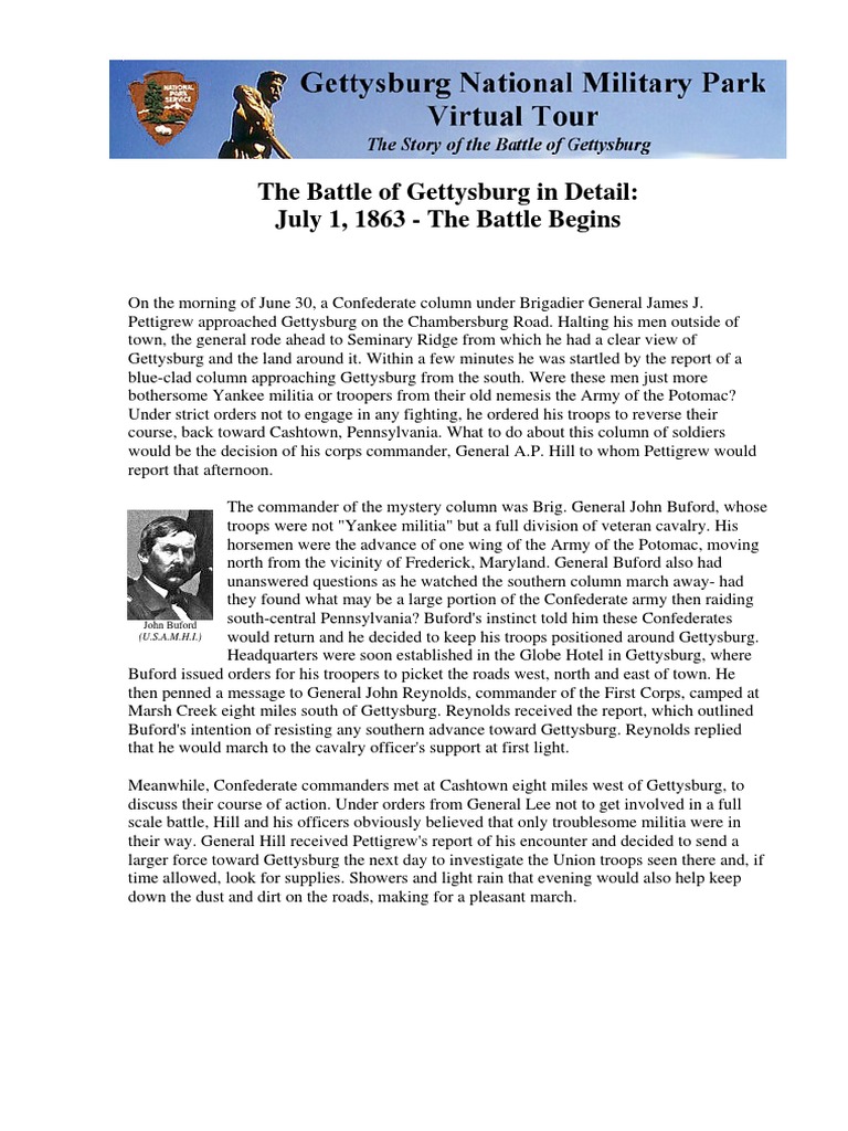 Gettysburg Battle Begins: July 1, 1863 | PDF | Battle Of Gettysburg ...