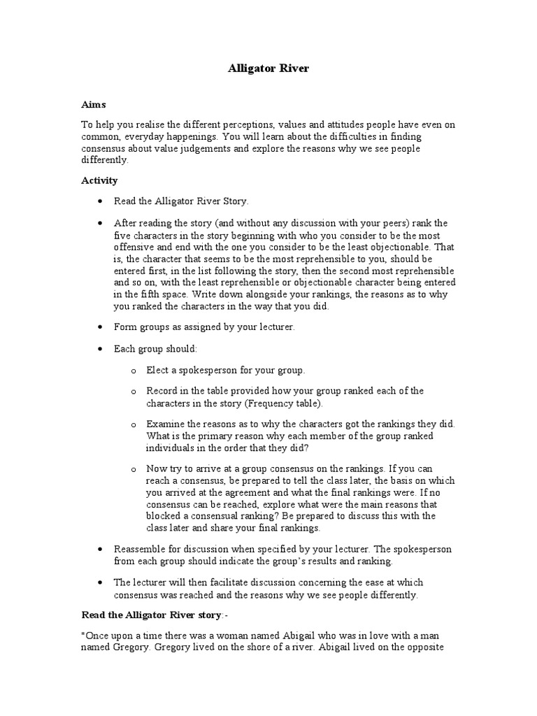 Alligator River Handout | PDF | Stereotypes | Social Psychology