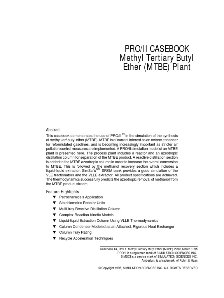 Pro/Ii Casebook Methyl Tertiary Butyl Ether (MTBE) Plant | PDF ...