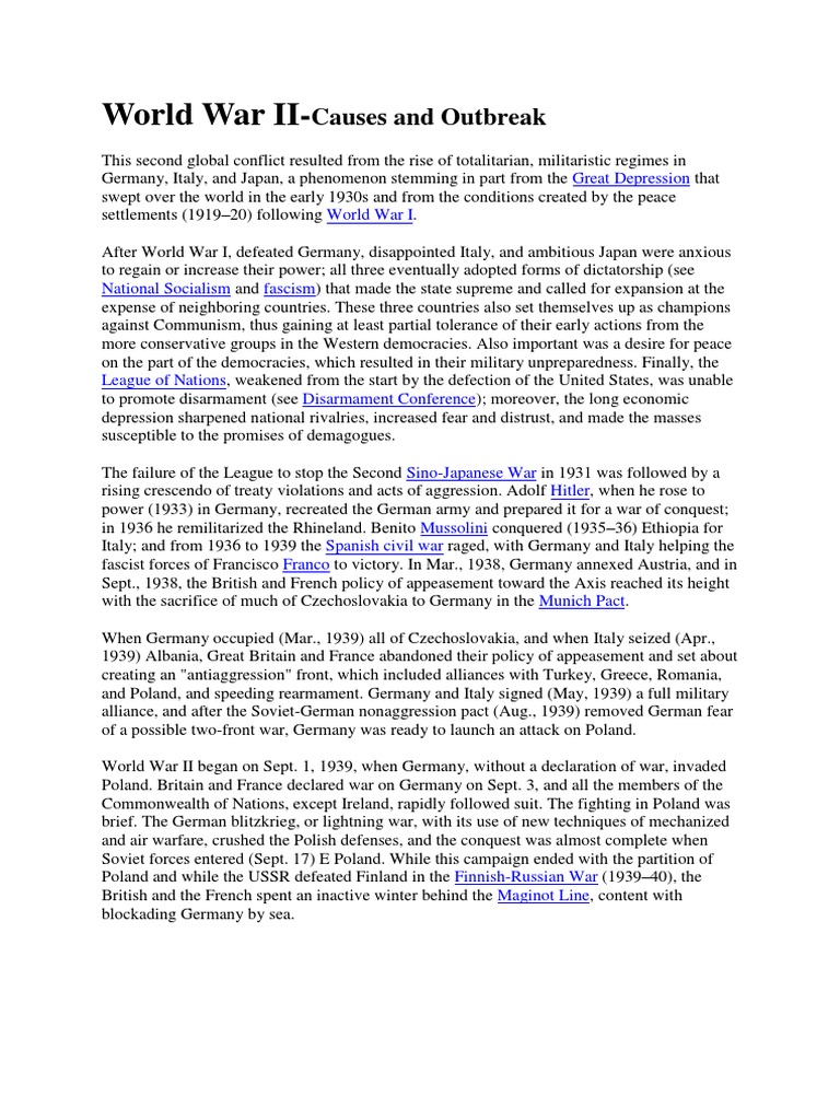 Causes of World War II Outbreak | PDF | Kingdom Of Italy | Nazi Germany