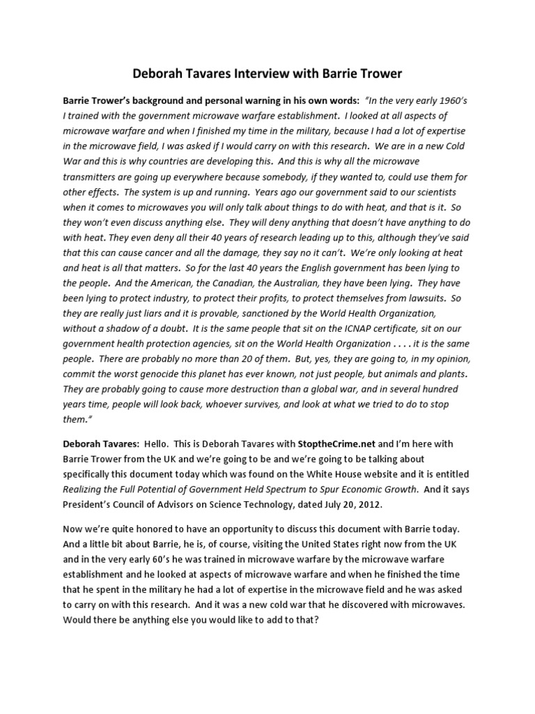 Mind Control EUA - Deborah Tavares Interview With Barrie Trower | PDF ...