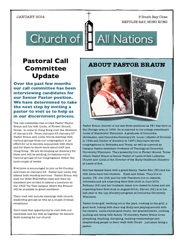 Pastoral Call Committee Update: About Pastor Braun | PDF | Lutheranism ...
