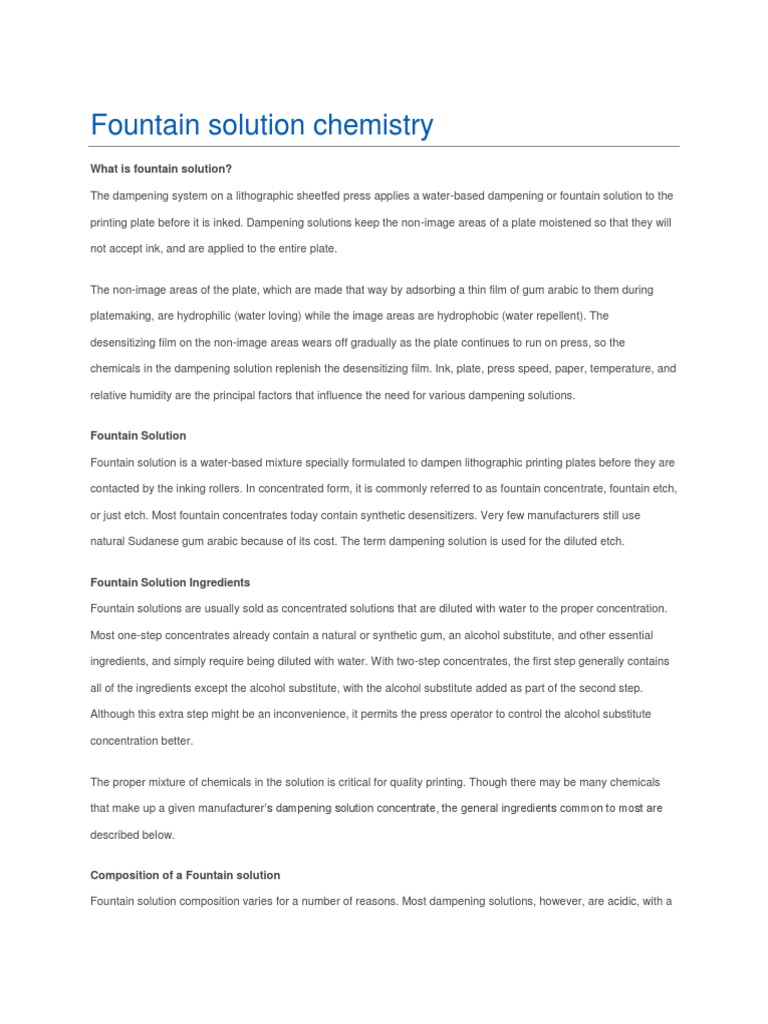 Fountain Solution Chemistry | PDF | Lithography | Ph