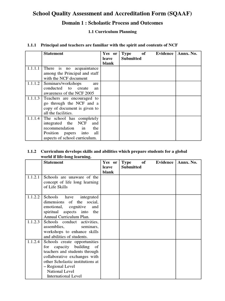 School Quality Assessment Form | PDF | Educational Assessment | Teachers