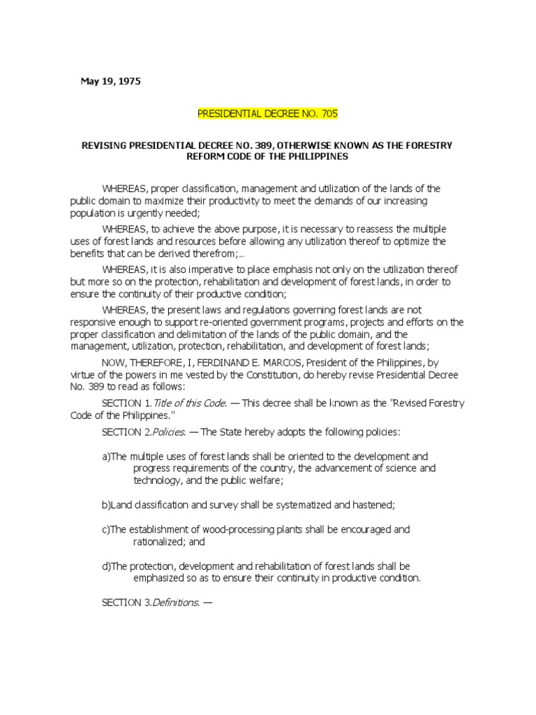 PD 705 Forestry Reform Code | PDF | Logging | Taxes