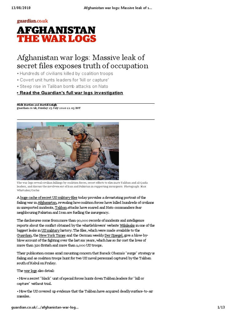 Afghanistan War Logs1 - Massive Leak of Secret Files Exposes Truth of ...