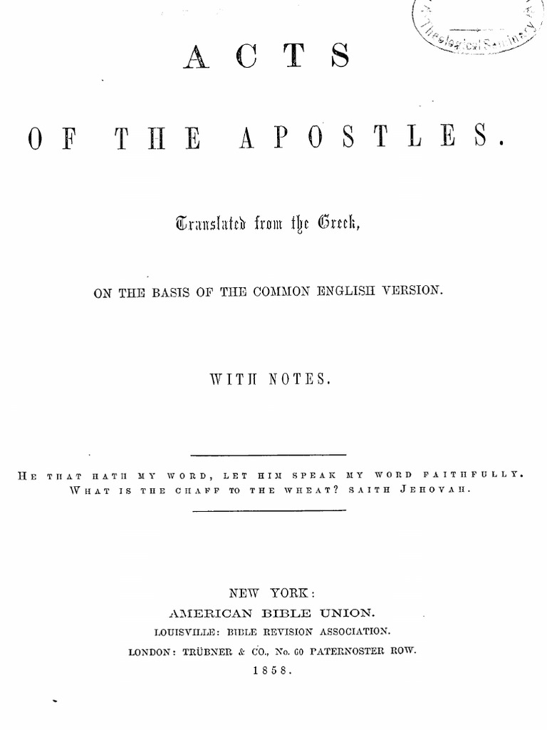 Acts of Apostles Translated From The Greek With Notes | PDF