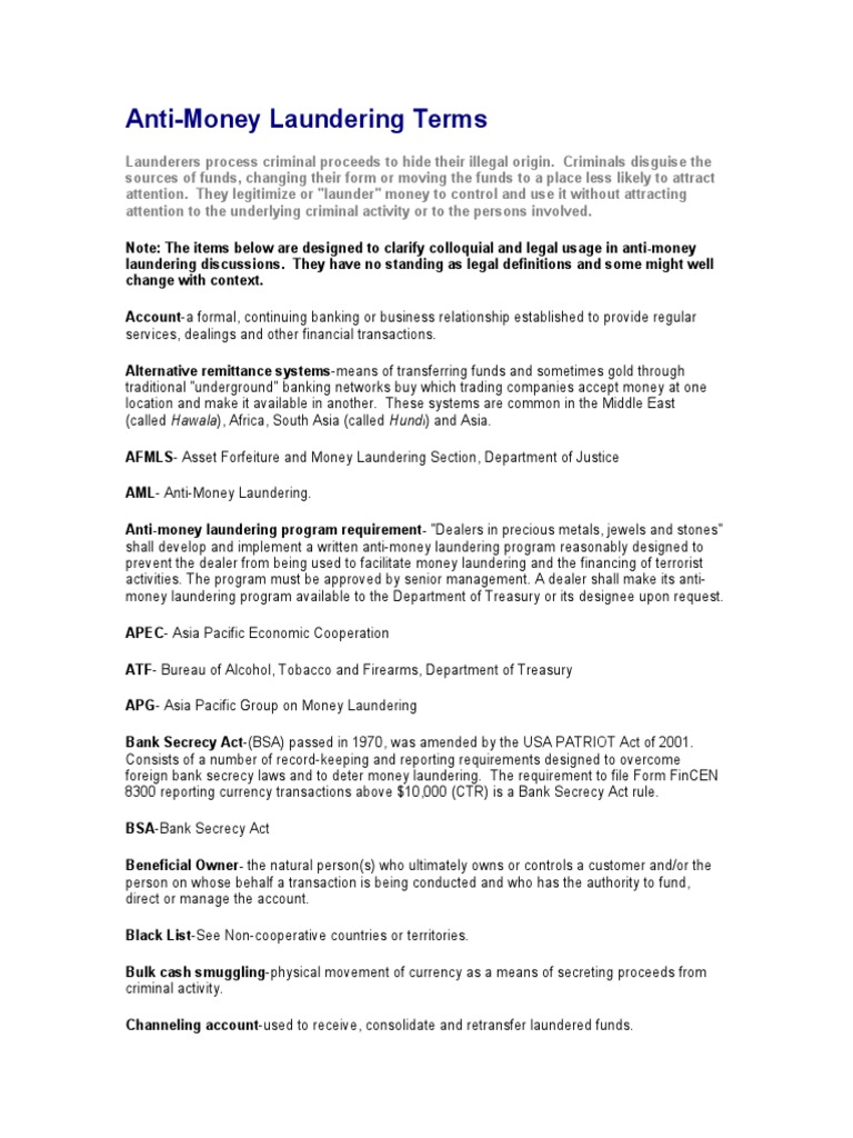 Aml Terms | PDF | Money Laundering | Money