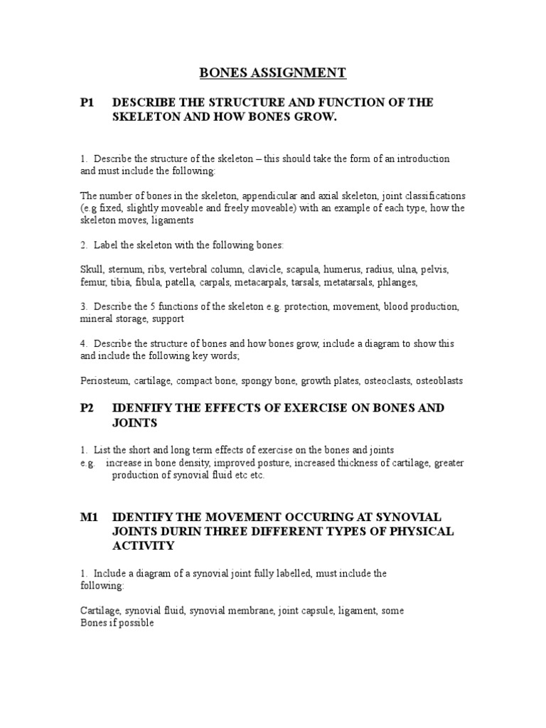 Bones Assignment: P1 Describe The Structure and Function of The ...