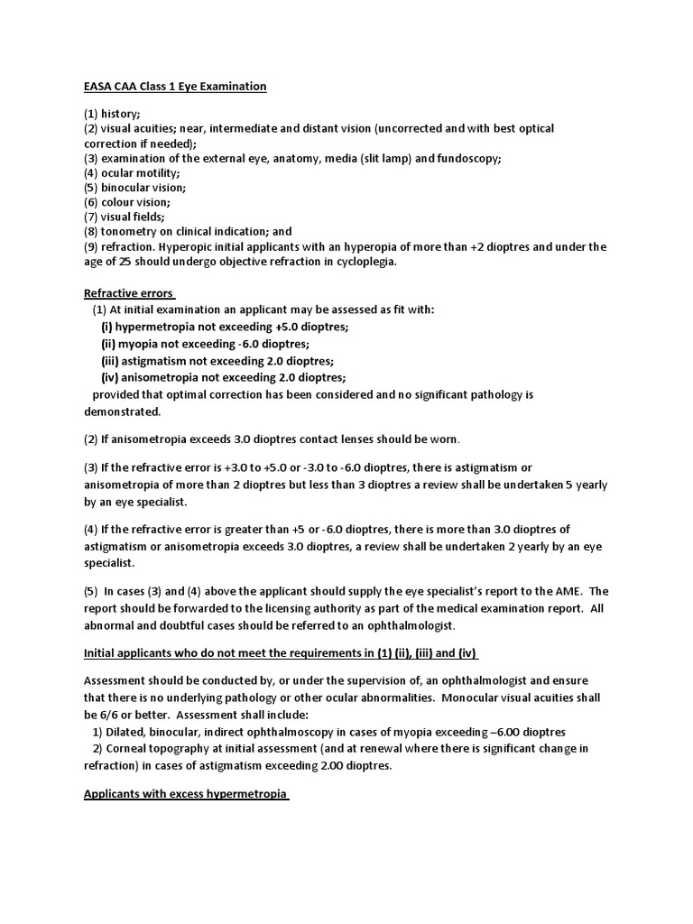 Easa Caa Class 1 | PDF | Human Eye | Visual Acuity