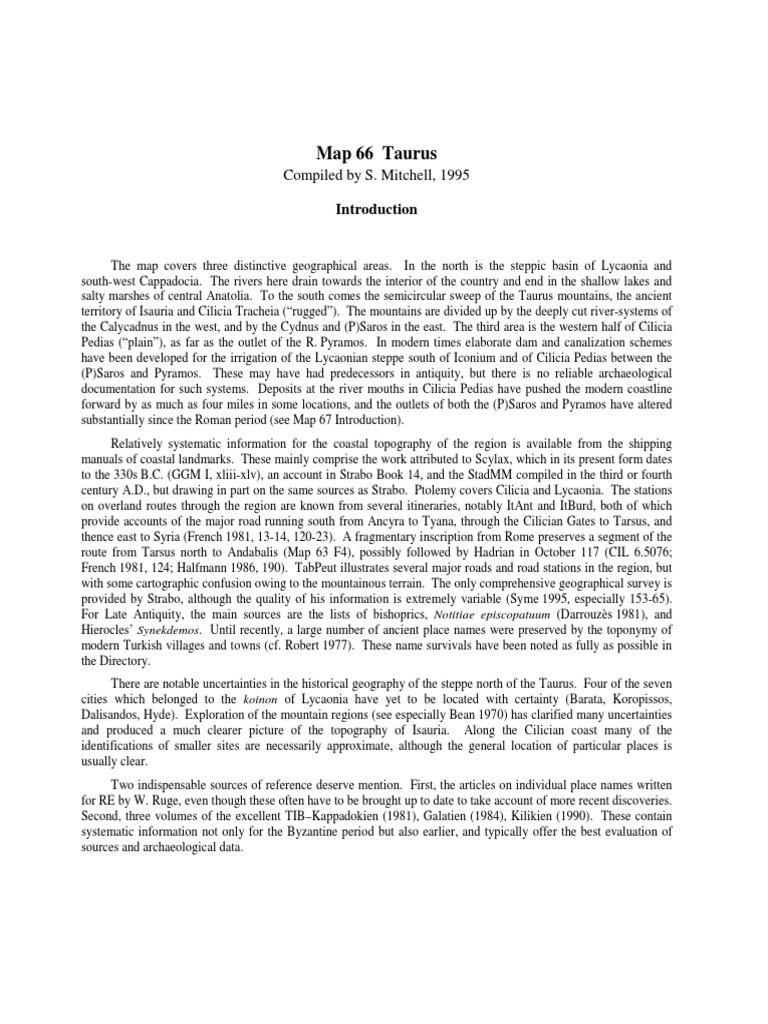 Map of the Taurus Mountains and Surrounding Regions in Ancient Lycaonia ...