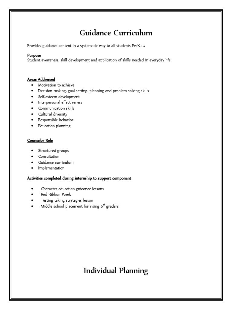 Comprehensive Guidance Plan PDF School Counselor Teachers