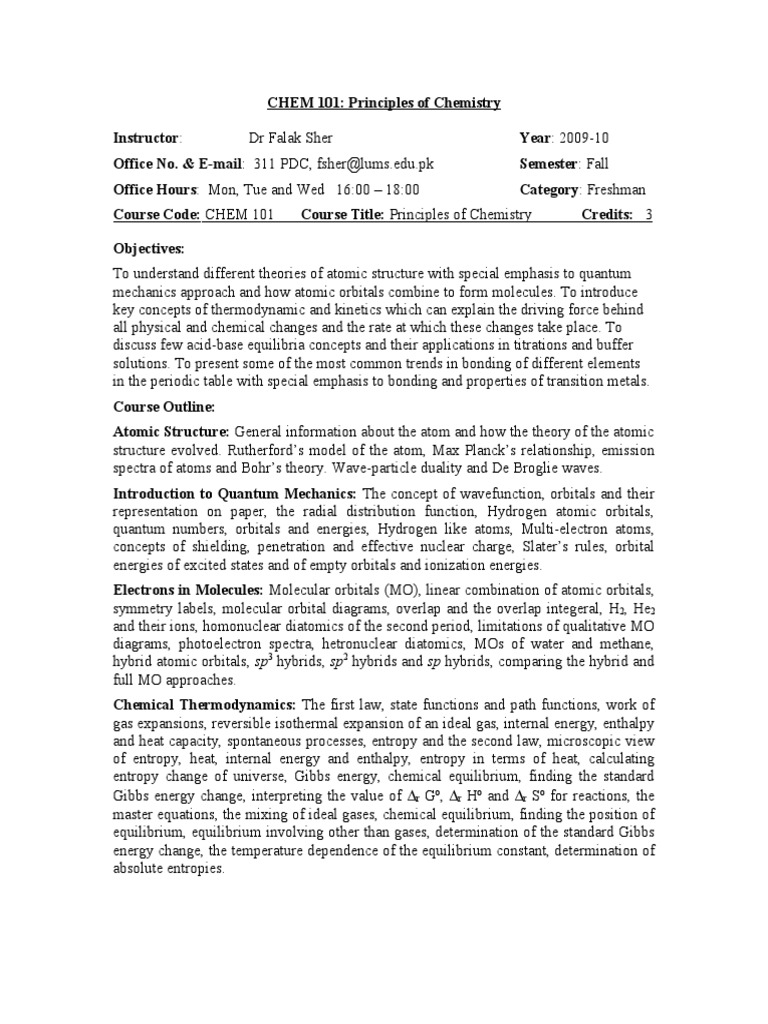 CHEM 101: Principles of Chemistry | PDF | Atomic Orbital | Chemical ...