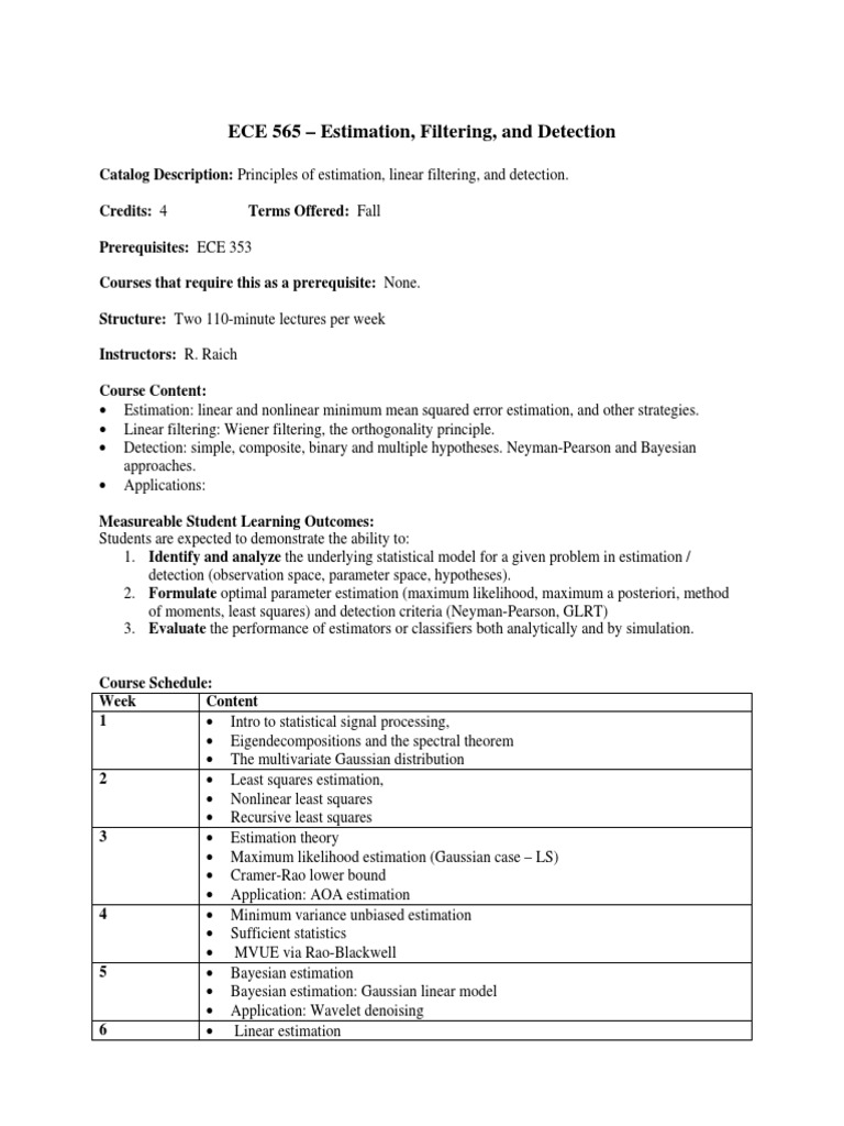 ECE 565 - Estimation, Filtering, and Detection | PDF | Estimation Theory | Normal Distribution