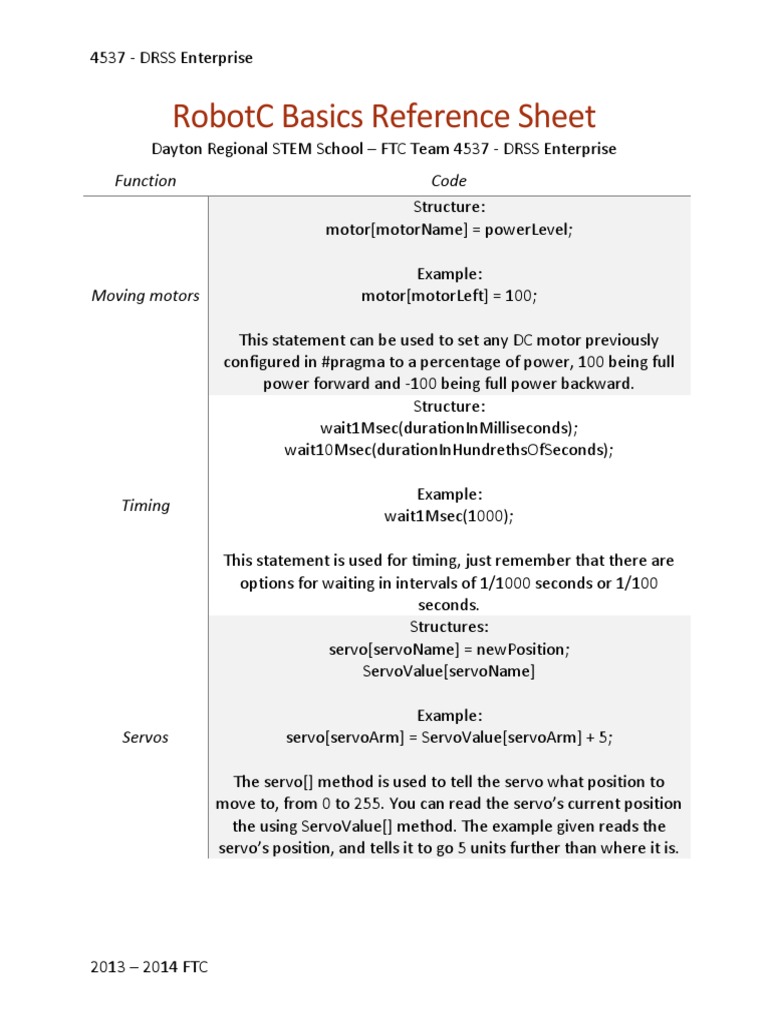 RobotC Basics for FTC Teams | PDF