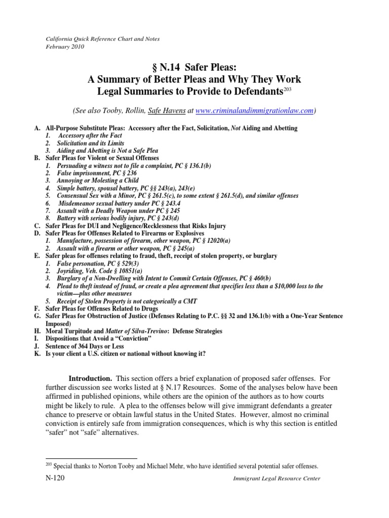 Immigration Crim Pleas Safe-Cal Chart Notes 14 | PDF | Aggravated ...