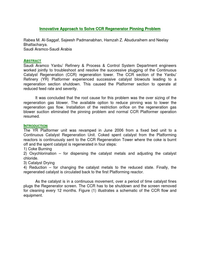 20 Innovative Approach To Solve CCR Regenerator Pinning Problem | PDF | Blowout (Well Drilling ...