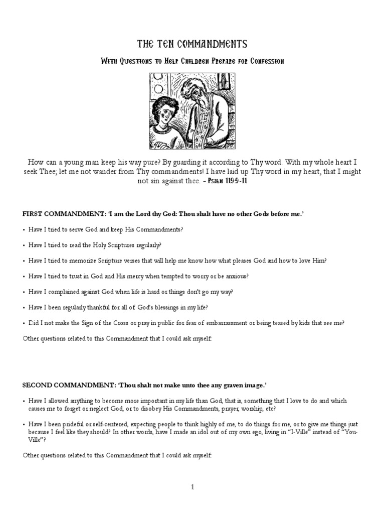 Ten Commandments Confession Prep For Kids | PDF | Ten Commandments | Prayer