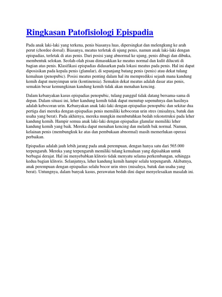 Ringkasan Patofisiologi Epispadia | PDF