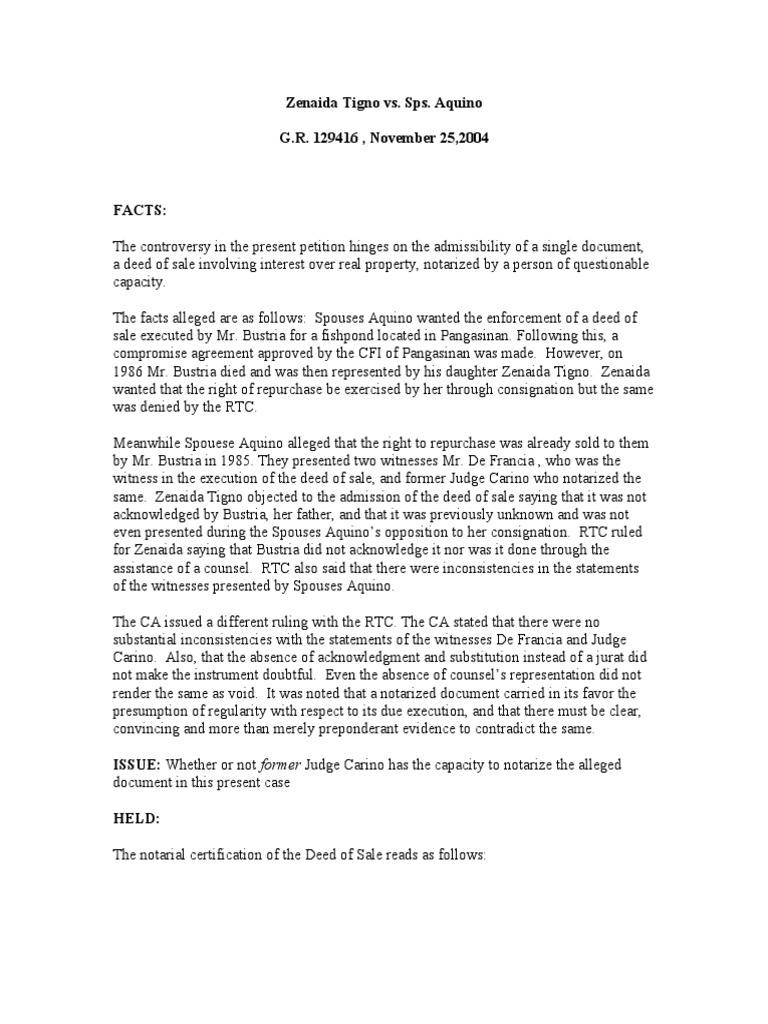 Tigno Versus Spouses Aquino | PDF | Notary Public | Social Institutions