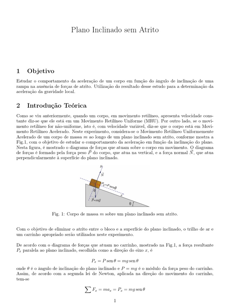 Plano Inclinado Sem Atrito (1) | Atrito | Força Plano Inclinado Sem Atrito (1) | Atrito | Força