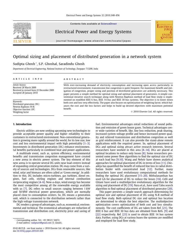 23 Optimal Sizing And Placement Of Distributed Generation In A Network System Download Free