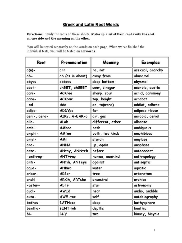 Greek and Latin Root Words Master | PDF | Nature