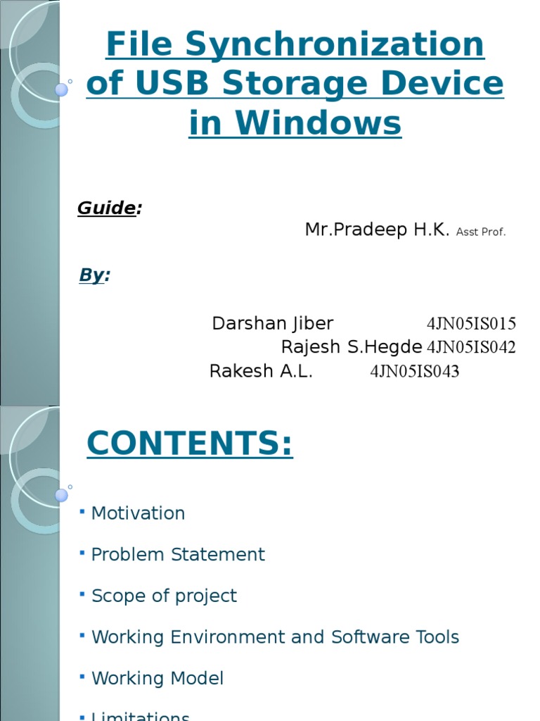 File Synchronization of USB Storage Device in Windows: Guide | PDF ...