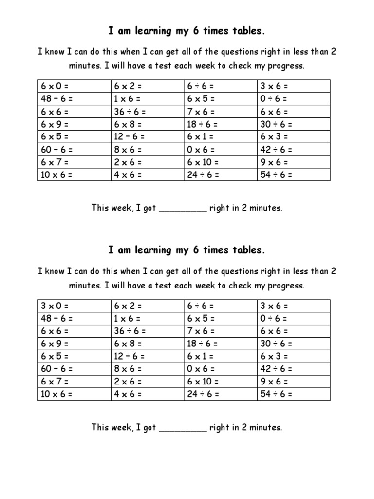 Mastering 6 Times Tables Practice | PDF | Home & Garden