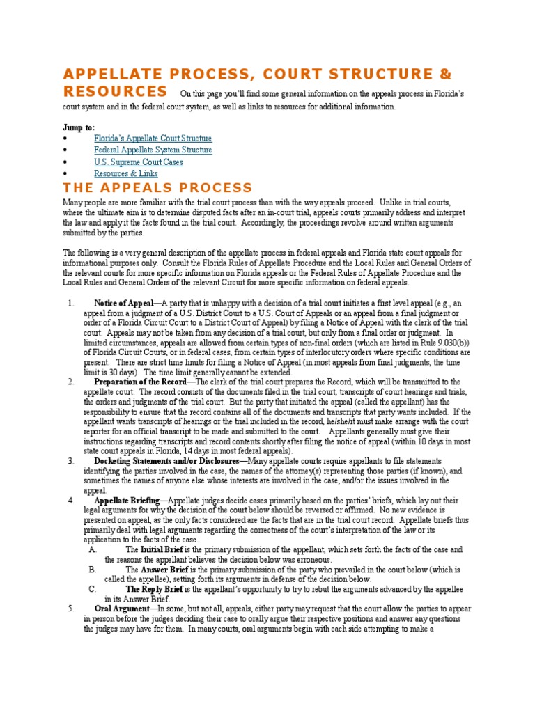 APPELLATE PROCESS-Court Structure and Resources | PDF | Brief (Law ...