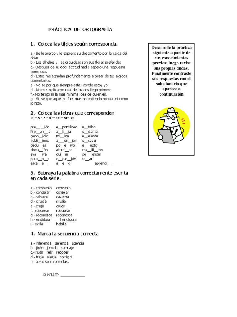 Practica de Ortografia | PDF | Artes del Lenguaje y Comunicación