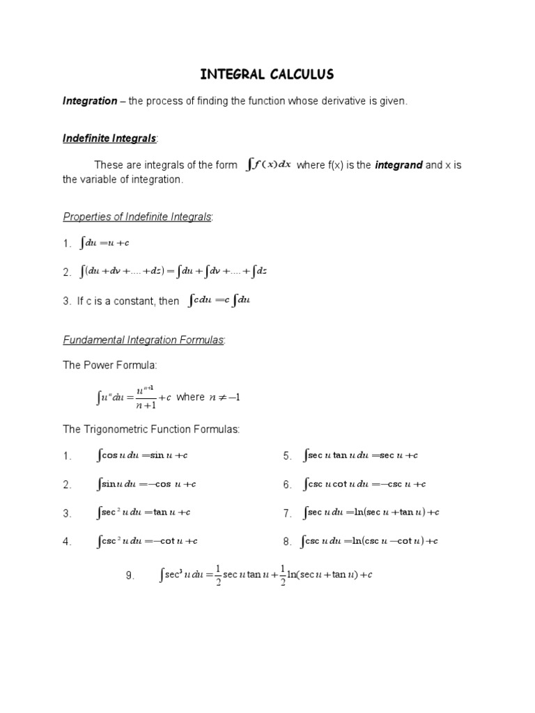 Integral Calculus Handouts | PDF | Integral | Trigonometric Functions