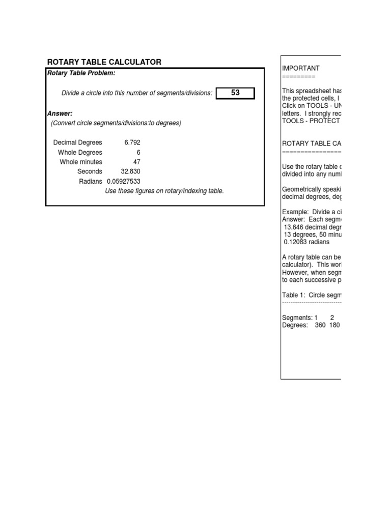 Rotary Table Calculator | PDF | Calculator | Circle