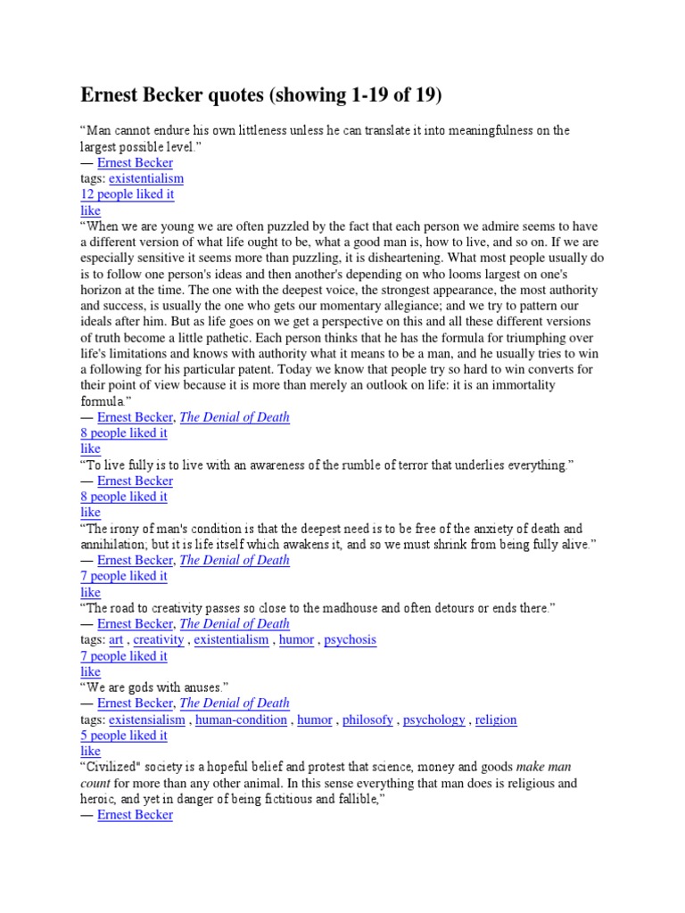Ernest Becker Quotes | PDF | Existentialism | Death