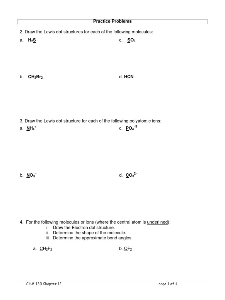 Lewis Structure Practice | PDF | Chemical Polarity | Covalent Bond