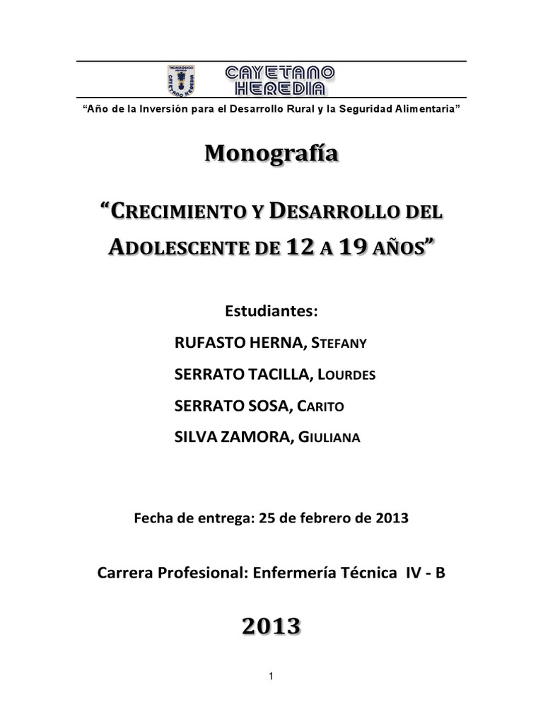 Crecimiento y Desarrollo Del Adolescente | PDF | Pubertad | Adolescencia