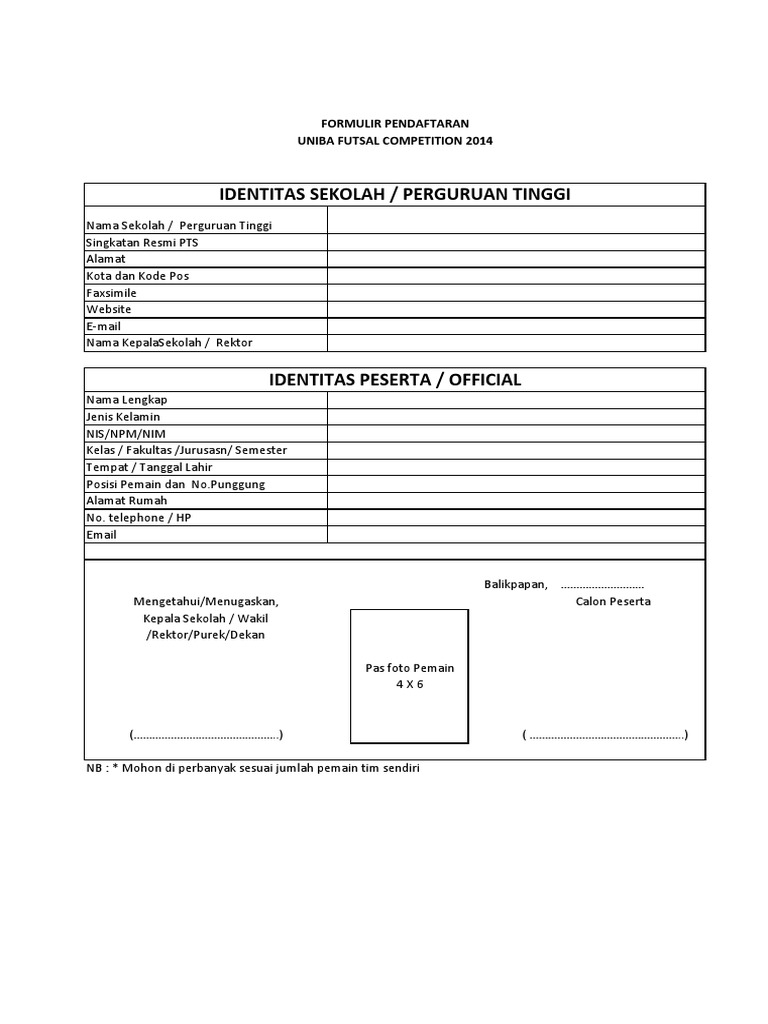 Formulir Pendaftaran Futsal 2014 | PDF
